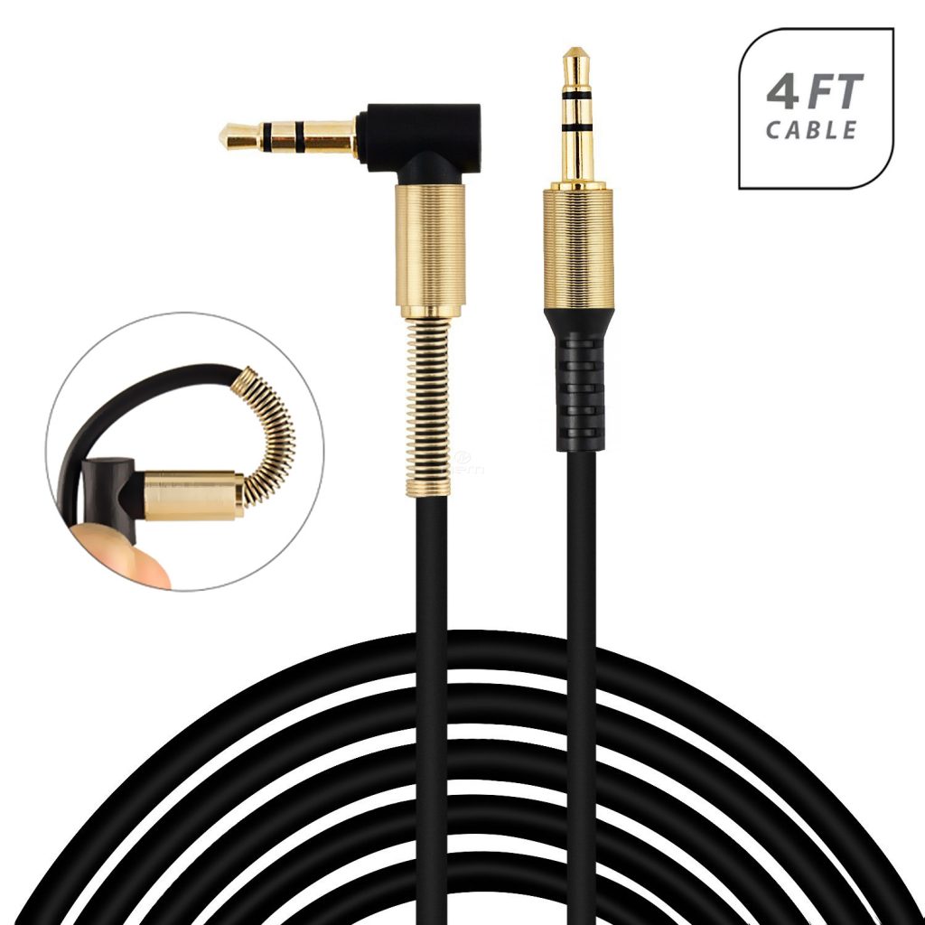Universal Metallic Angled Auxiliary 3.5mm Audio Stereo Cable Black ...