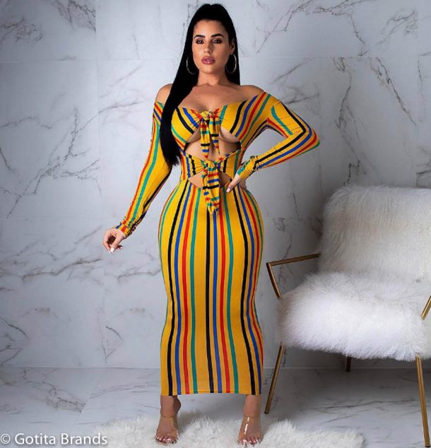 Sexy Morena - Latina Fashion - Multicolor V Neck Hollow Out Dress ...