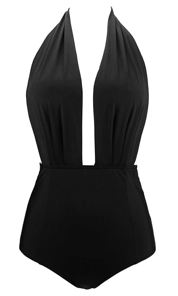 monokini swimwear deep v-neck plunge backless high waisted swimsuit