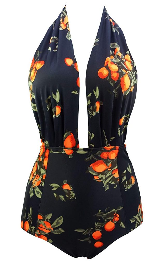 monokini swimwear deep v-neck plunge backless high waisted swimsuit