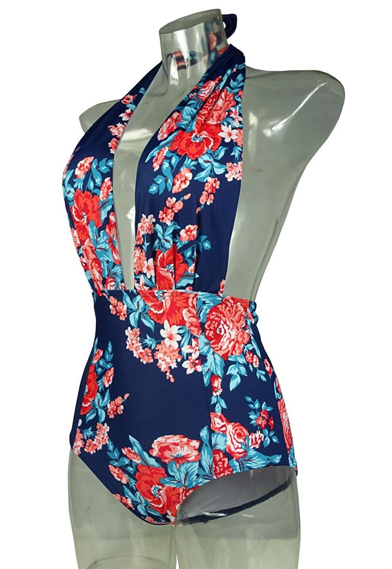 monokini swimwear deep v-neck plunge backless high waisted swimsuit