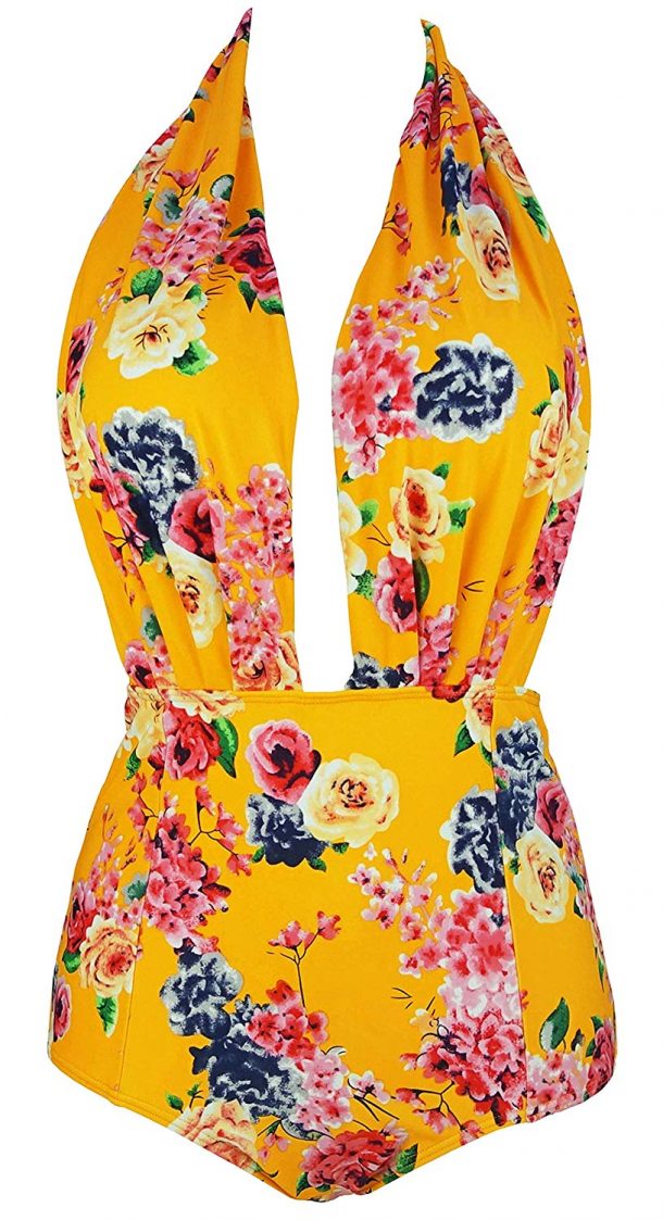 monokini swimwear deep v-neck plunge backless high waisted swimsuit