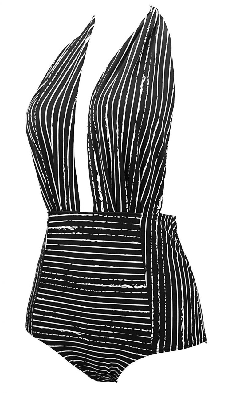 monokini swimwear deep v-neck plunge backless high waisted swimsuit