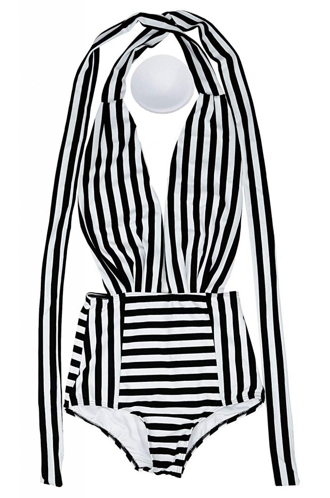 monokini swimwear deep v-neck plunge backless high waisted swimsuit