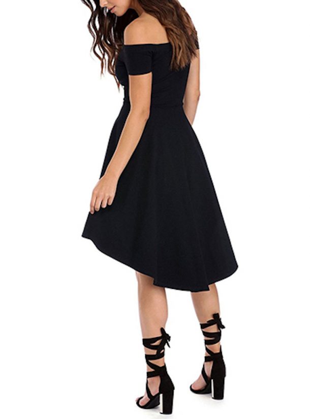 Off Shoulder Cute Dresses - Women's High Low Short Sleeves Dress