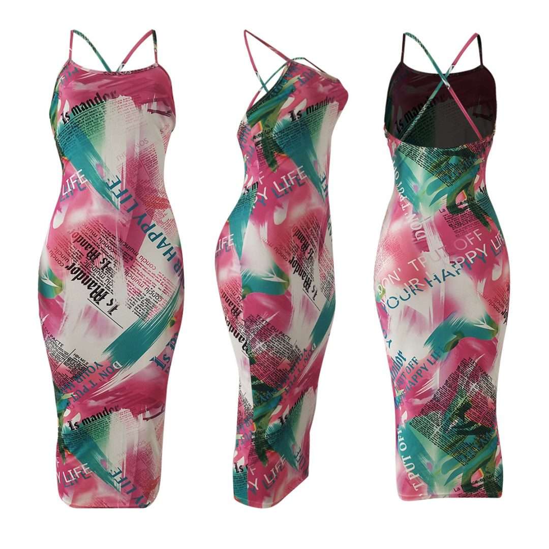 Fabulous Backless Slim Midi Dress - Colorful Cross Strap Summer Fashion ...