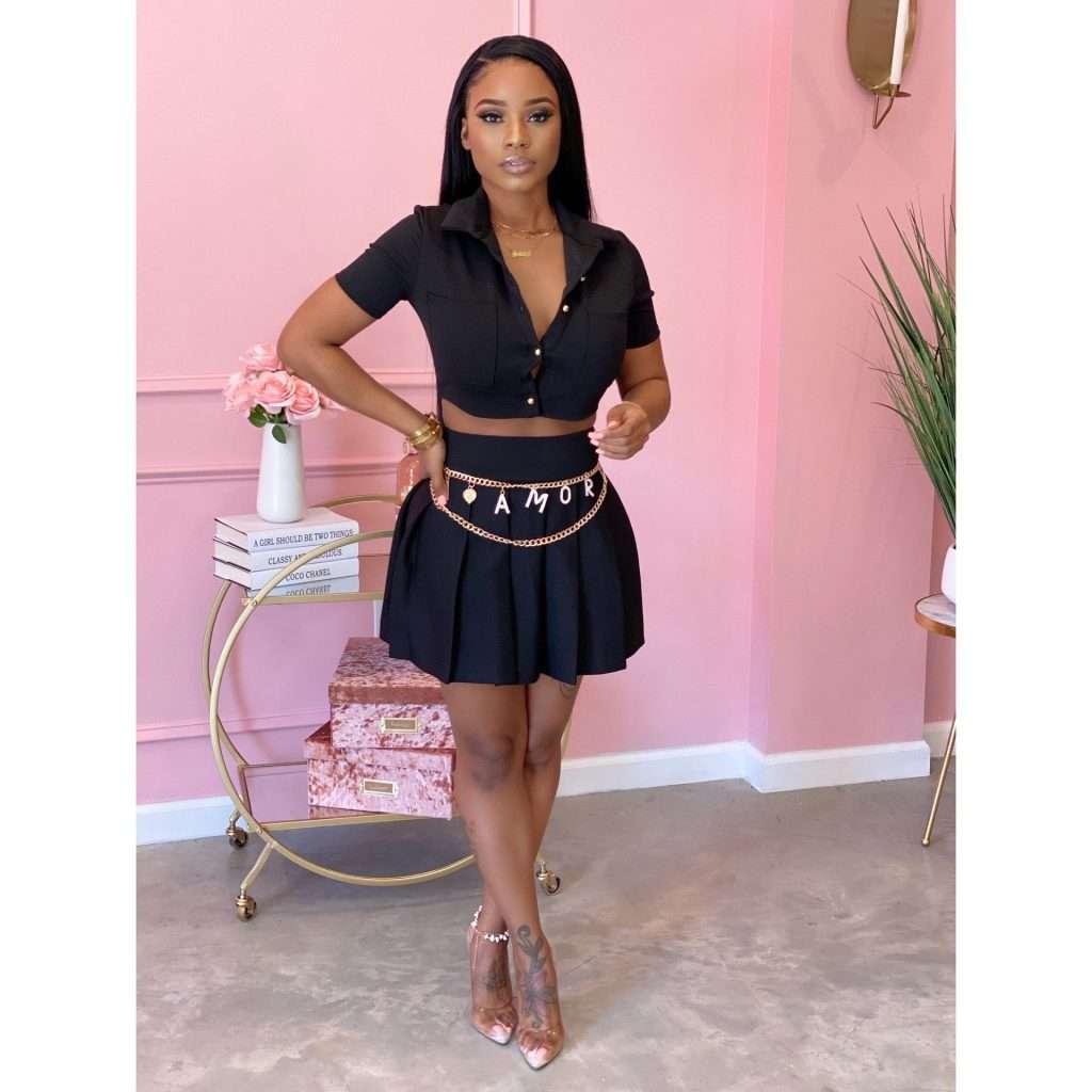 Trendy Women's Summer Fashion Outfit - Two Piece Mini Skirt Set ...